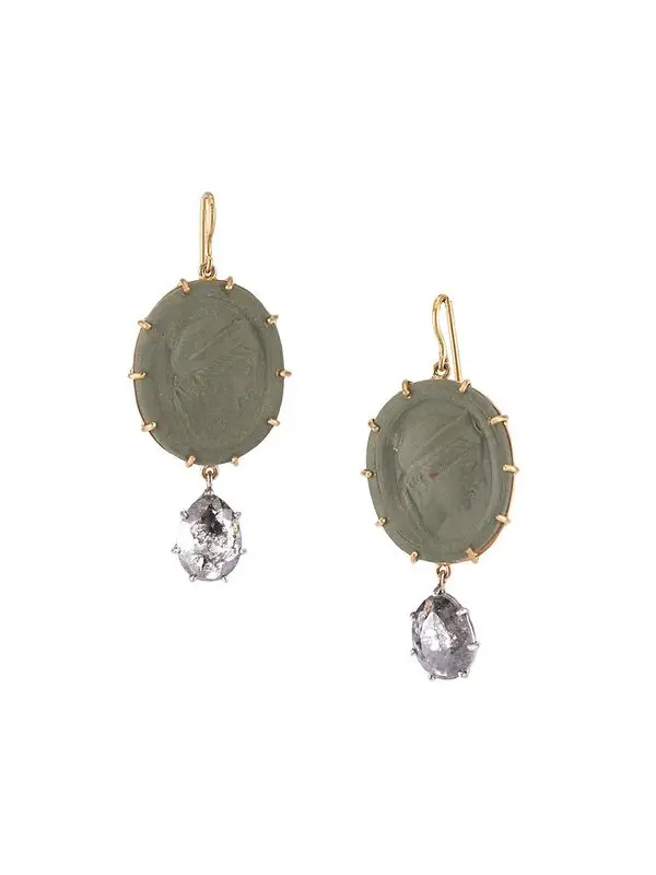 SYLVA & CIE Cameo 18k Two-tone Lava & Rough-cut Diamond Drop Earrings