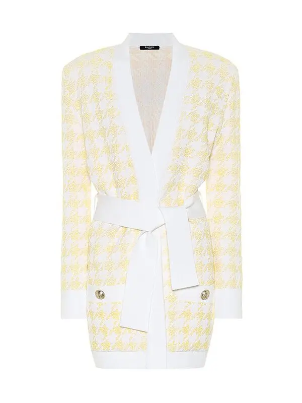 BALMAIN X MYTHERESA Exclusive To – Houndstooth Jacquard Belted Cardigan