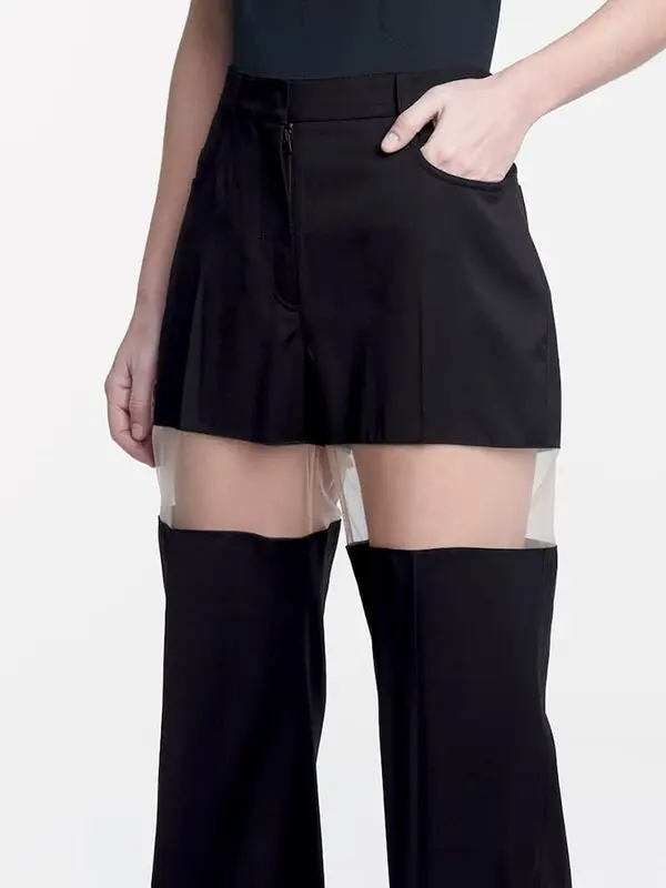 MUGLER Cutout Wool High-rise Straight Pants