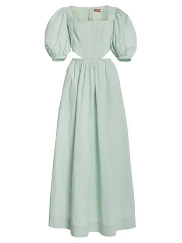 Staud Astro Puff-sleeve Cutout Maxi Dress