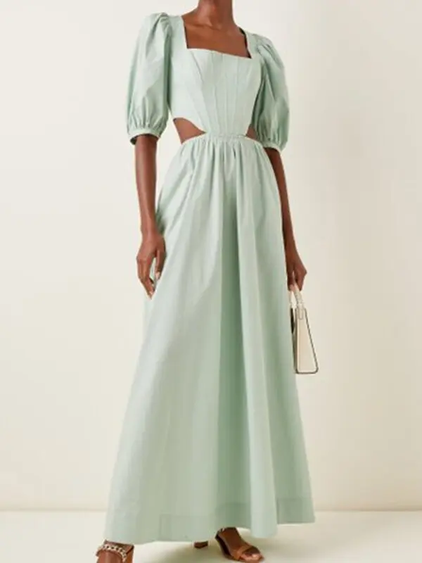Staud Astro Puff-sleeve Cutout Maxi Dress