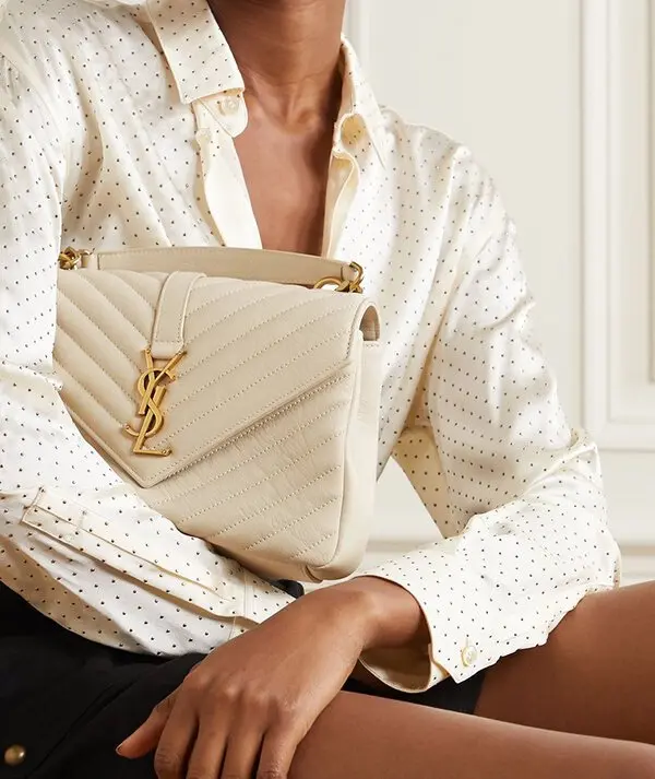 Saint Laurent Off-white College Medium Quilted Leather Tote