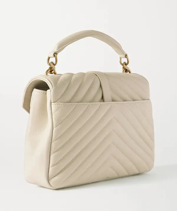 Saint Laurent Off-white College Medium Quilted Leather Tote