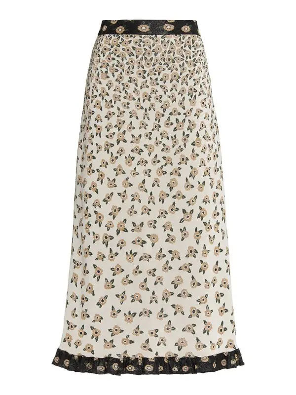 Rabanne Ruffled Metallic Floral Jacquard Midi Skirt
