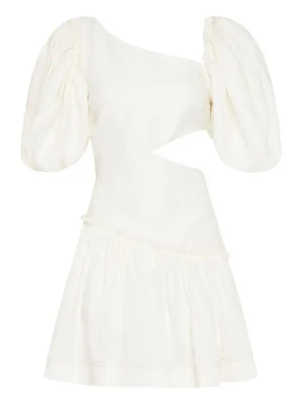 Aje Chateau Asymmetric Cutout Linen-blend Mini Dress
