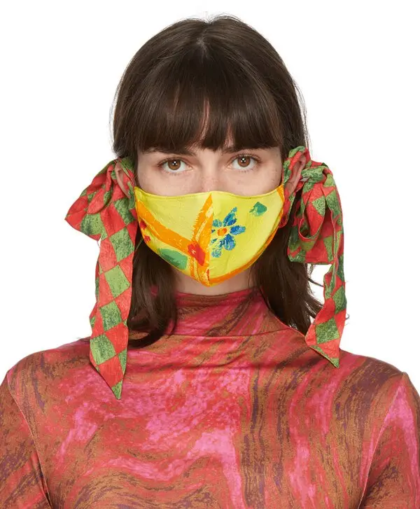 collina strada - Collina Strada SSENSE Exclusive Yellow & Green Floral Bow Face Mask