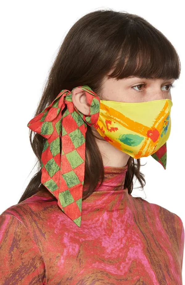 collina strada - Collina Strada SSENSE Exclusive Yellow & Green Floral Bow Face Mask