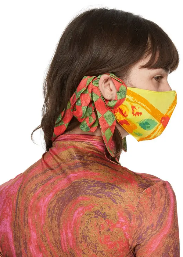 collina strada - Collina Strada SSENSE Exclusive Yellow & Green Floral Bow Face Mask