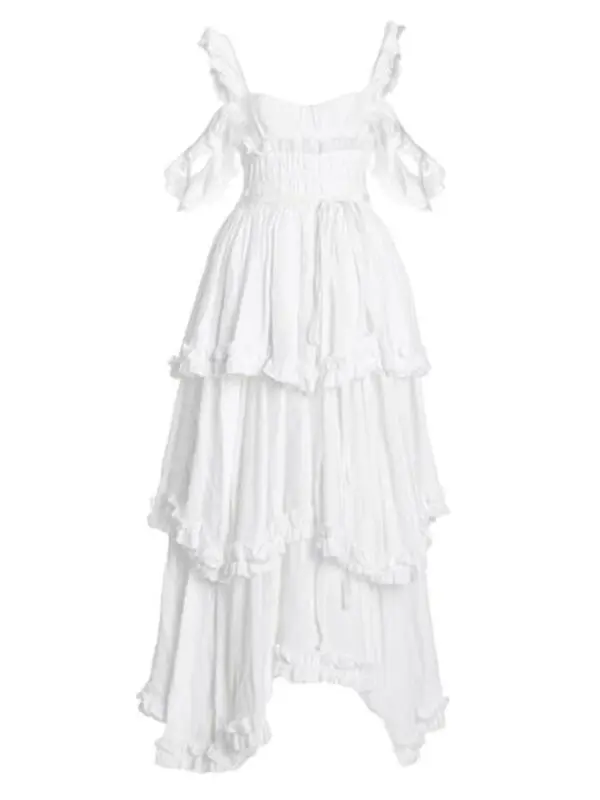 Brock Collection Samanta Tiered Linen Cold-shoulder Maxi Dress