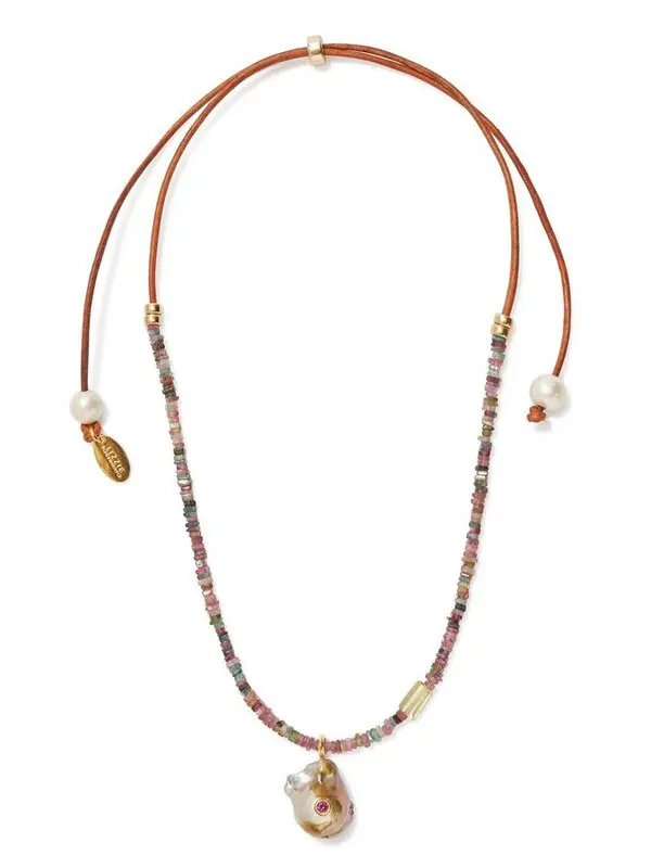 LIZZIE FORTUNATO Pearl Beaded Leather Necklace