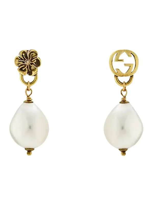Gucci Interlocking G Flower Pearl Earrings