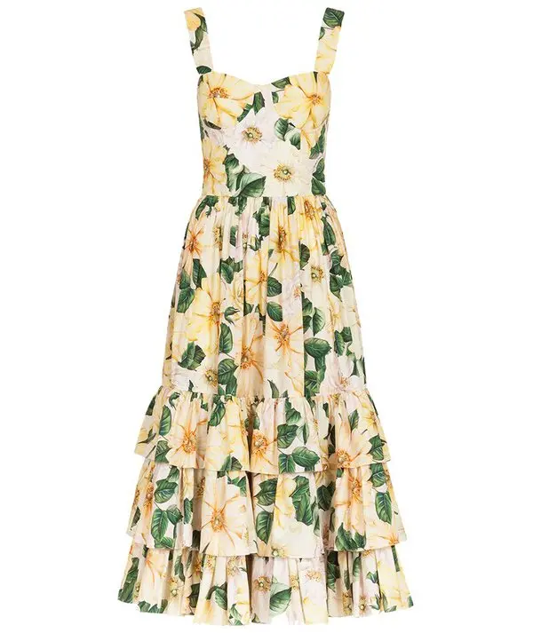 Dolce & Gabbana Camellia-print Poplin Midi Dress