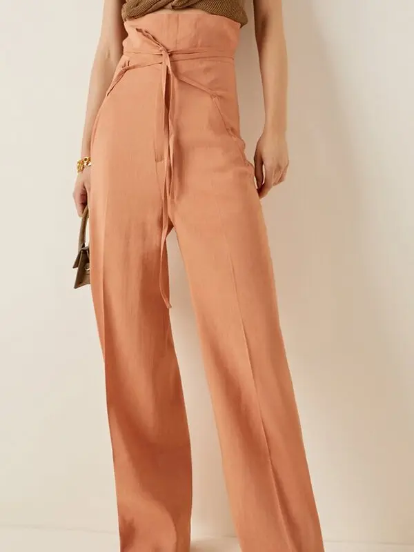 Jacquemus Novio Belted High-rise Hemp-blend Wide-leg Pants
