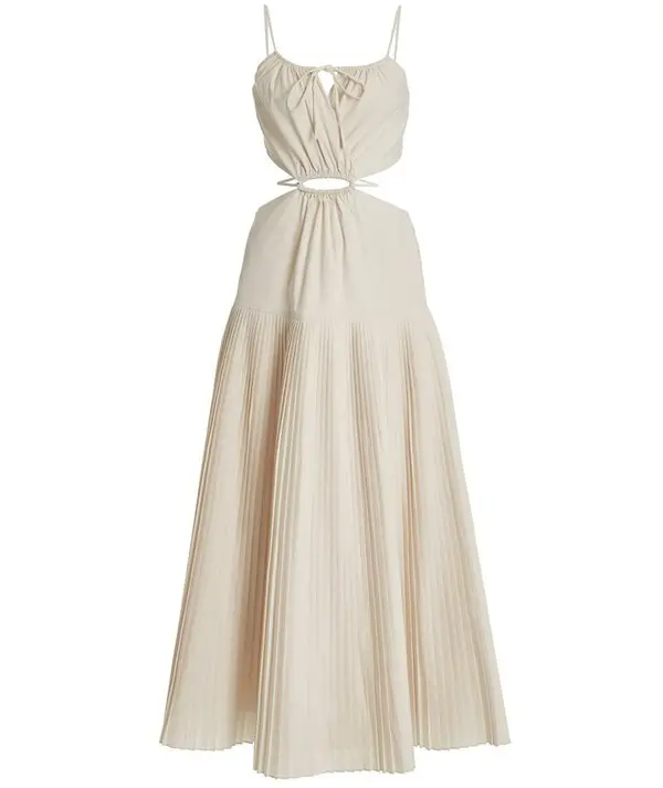 JONTHAN SIMKHAI Rem Pleated Cutout Poplin Maxi Dress