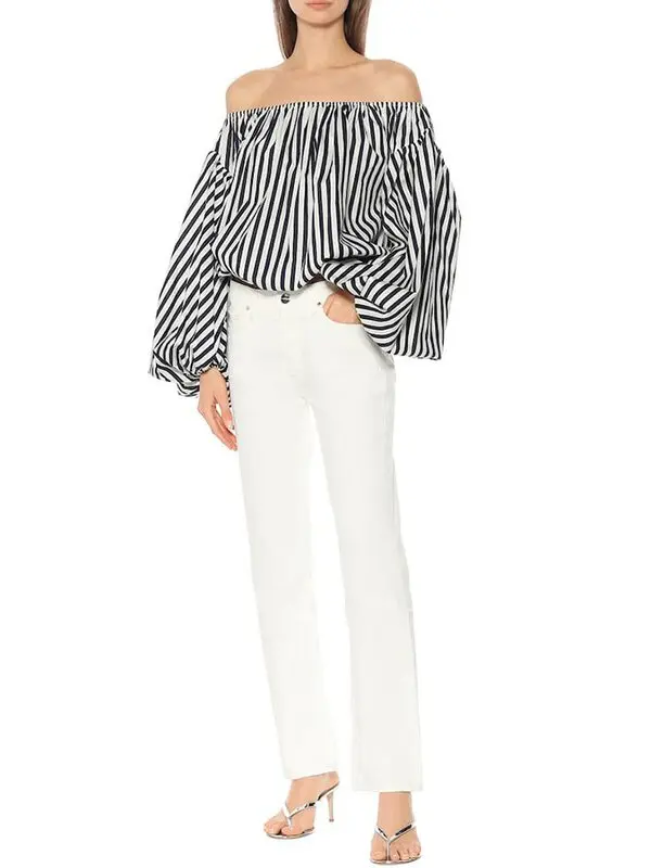 Caroline Constas Andros Striped Stretch-poplin Top