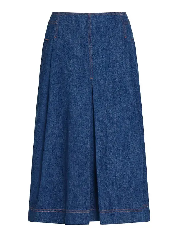 Chloé Pleated Denim Midi Skirt