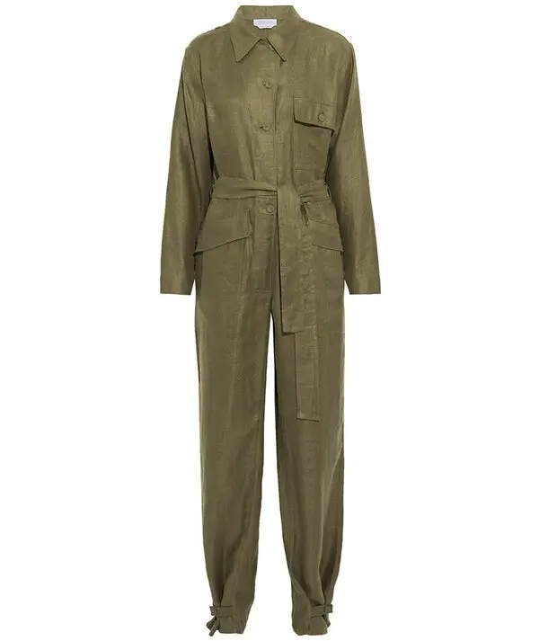 Gabriela Hearst Phoebus Belted Basketweave Hemp Jumpsuit