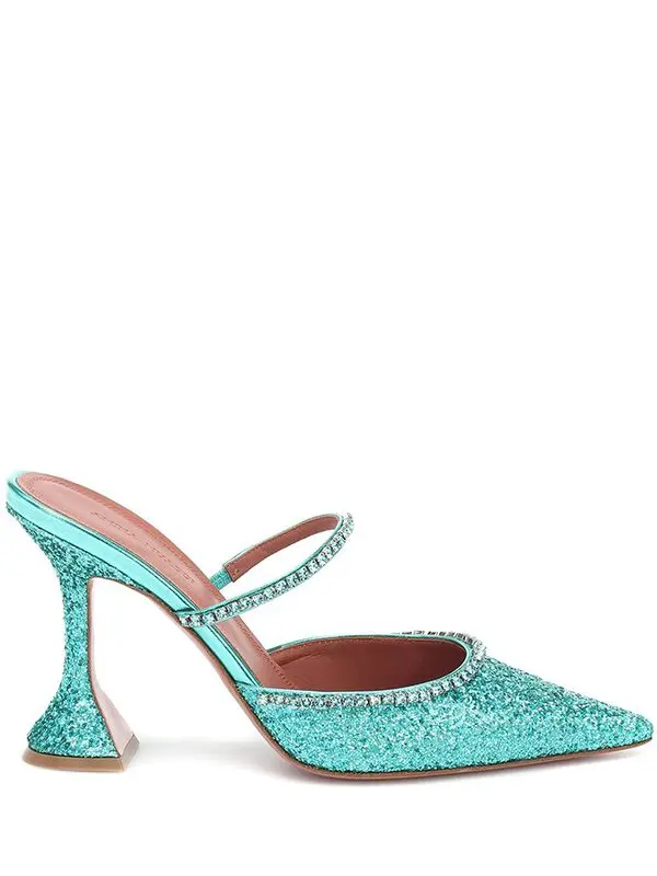 Amina Muaddi Gilda Embellished Glitter Mules