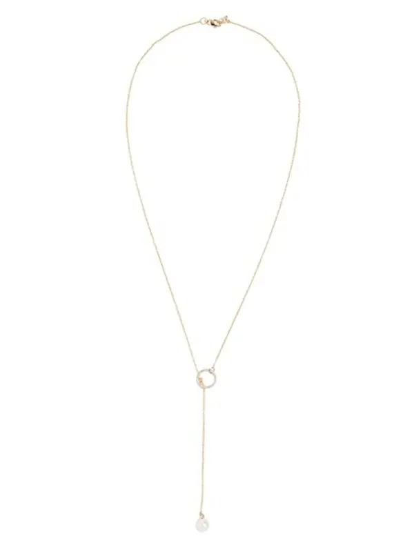 Mateo 14k Diamond Circle Pearl Lariat Necklace