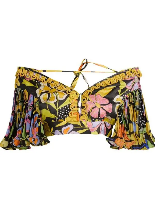 Celiab Off-the-shoulder Frangipani Crop Top