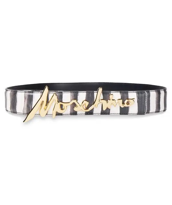 Moschino Logo-embellished Striped Leather Belt
