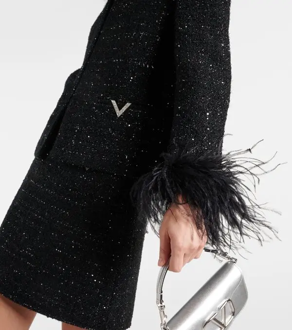 Valentino Garavani Feather-trimmed Tweed Jacket