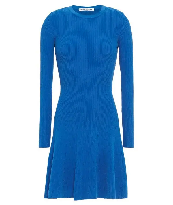 mock neck flare dress ALINA PLEATED KNIT FIT AND FLARE MINI DRESS IN NAVY – AKIRA