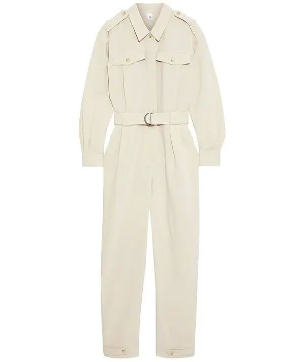 Iris & Ink Erin Belted Pleated Drill Jumpsuit