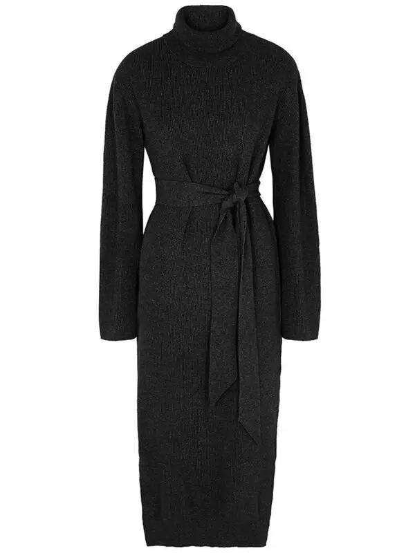 Nanushka Canaan Charcoal Ribbed-knit Midi Dress