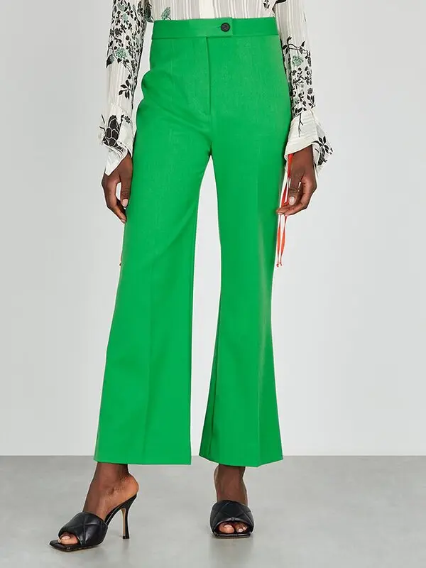 Victoria Beckham Green Cropped Flared-leg Trousers