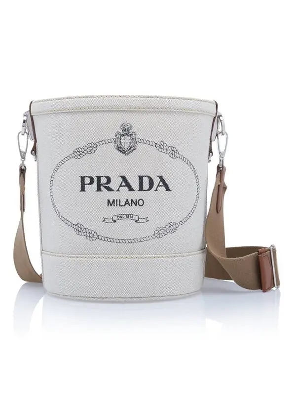 Prada Large Printed Linen Bucket Bag