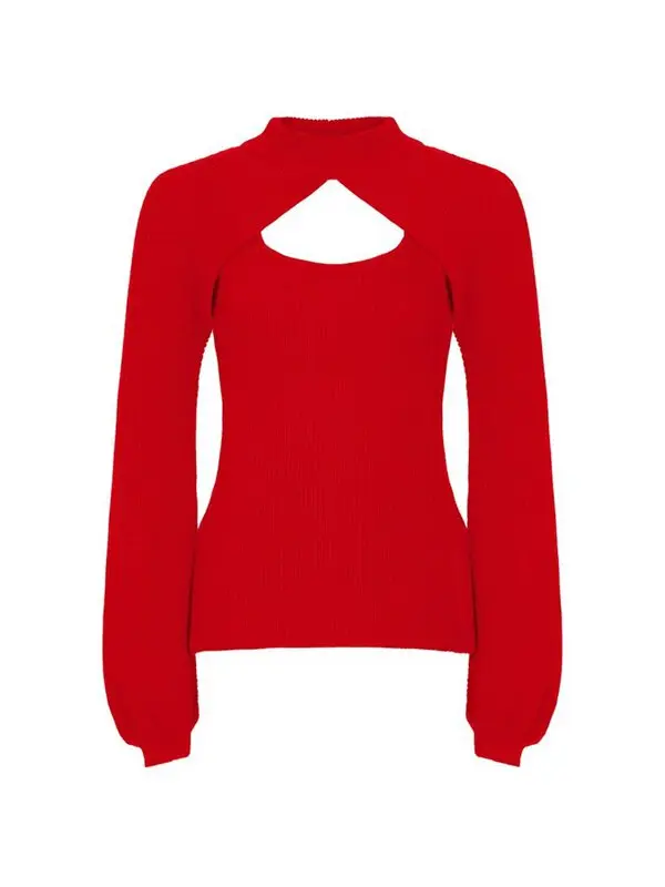 SAFIYAA Sabrine Cutout Layered Ribbed-knit Wool Top