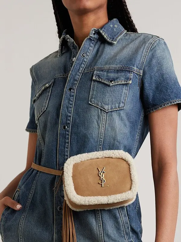 Saint Laurent Lou Shearling-trimmed Suede Belt Bag
