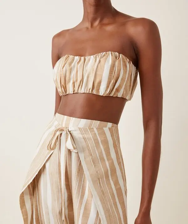 Cult Gaia Hanna Convertible Striped Cotton-silk Crop Top