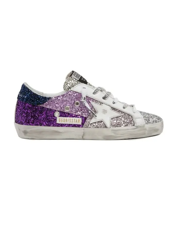 GOLDEN GOOSE Super-star Glittered Leather Sneakers