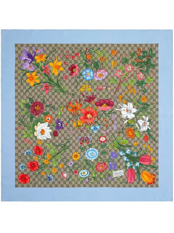 Gucci Gg Flora Print Silk Scarf