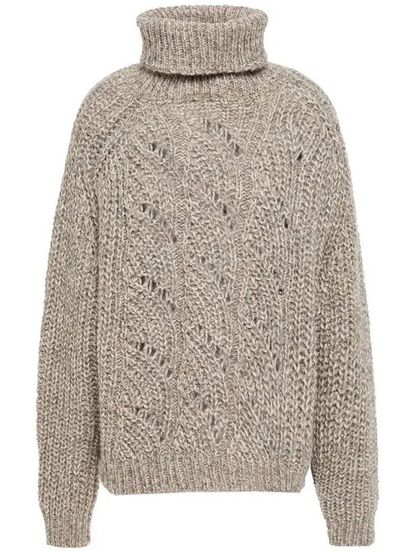 Ba&sh Azure Marled Open-knit Turtleneck Sweater