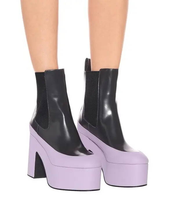 Dries Van Noten Leather Platform Ankle Boots