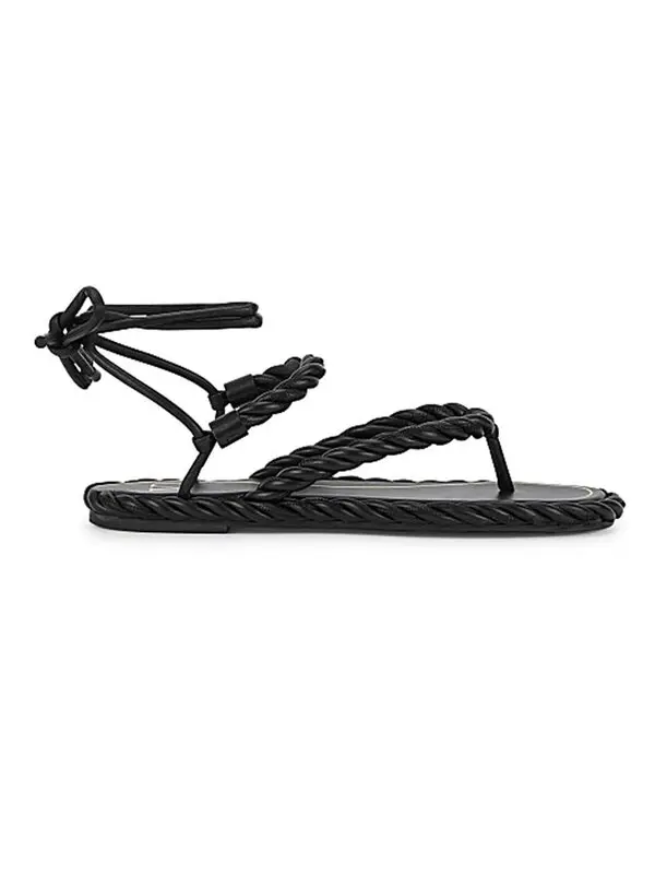 Valentino Garavani The Rope Black Leather Sandals