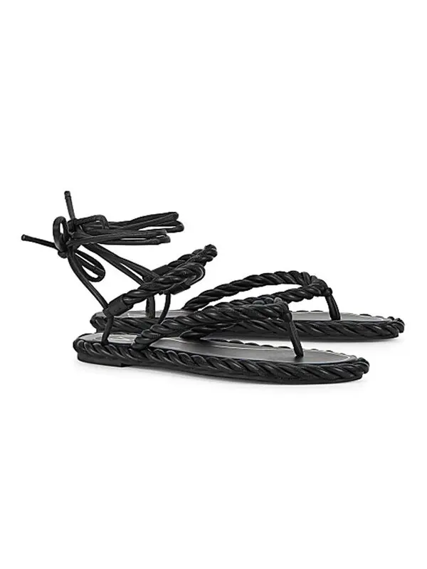 Valentino Garavani The Rope Black Leather Sandals