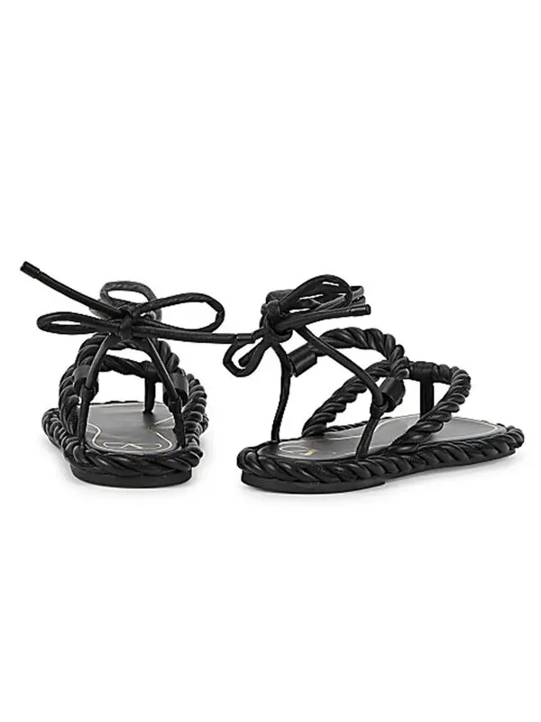 Valentino Garavani The Rope Black Leather Sandals