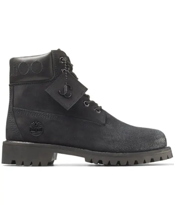 JIMMY CHOO + TIMBERLAND Embroidered Leather-trimmed Glittered Nubuck Ankle Boots
