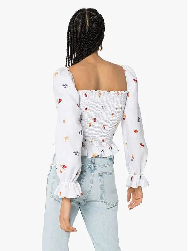 REFORMATION Ruched Fruit And Floral Print Top