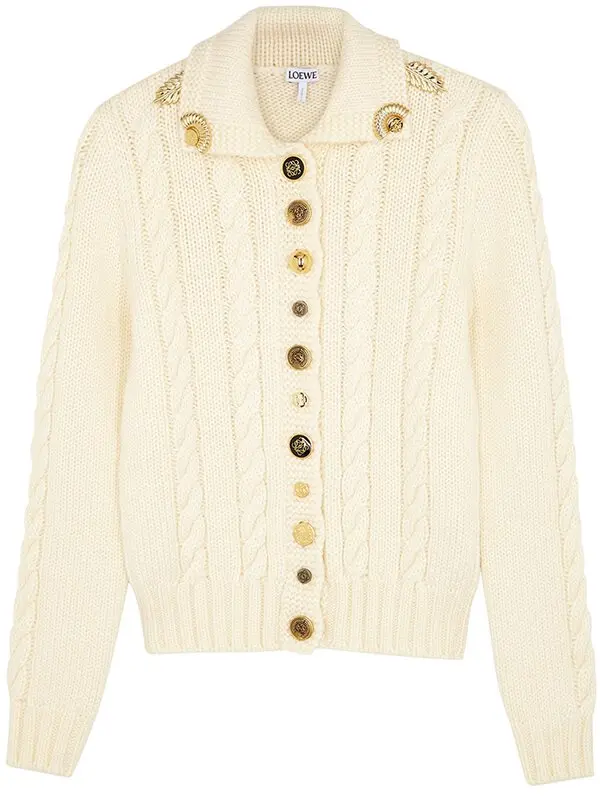 Loewe Ivory Cable-knit Wool Cardigan