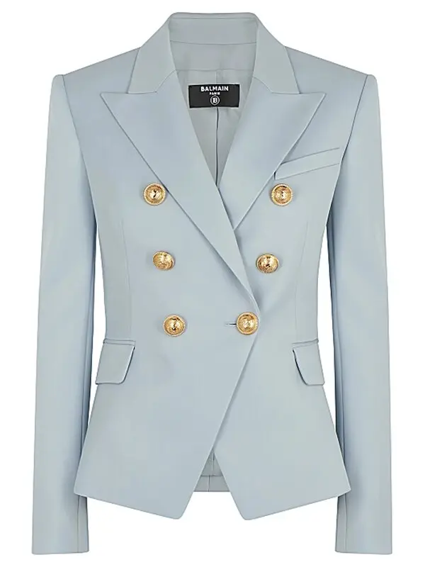 BALMAIN Light Blue Double-breasted Wool Blazer
