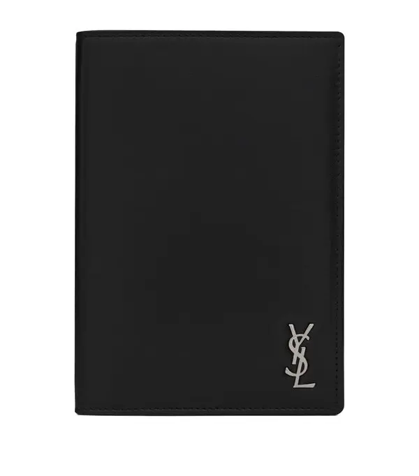 Saint Laurent Leather Monogram Passport Holder - Black