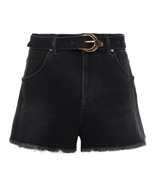Roberto Cavalli Belted Frayed Denim Shorts