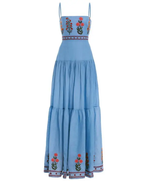 Agua Bendita Lima Dahlia Linen Maxi Dress
