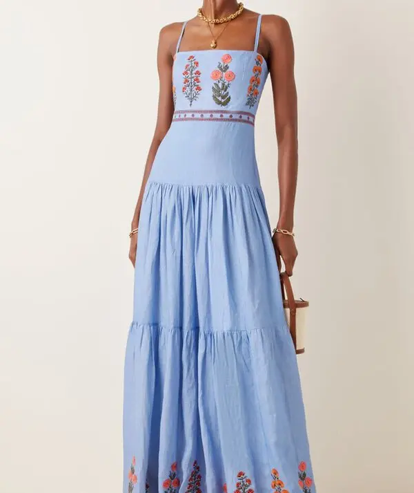 Agua Bendita Lima Dahlia Linen Maxi Dress