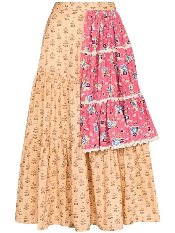 RENTRAYAGE Tiered Patchwork Prairie Skirt
